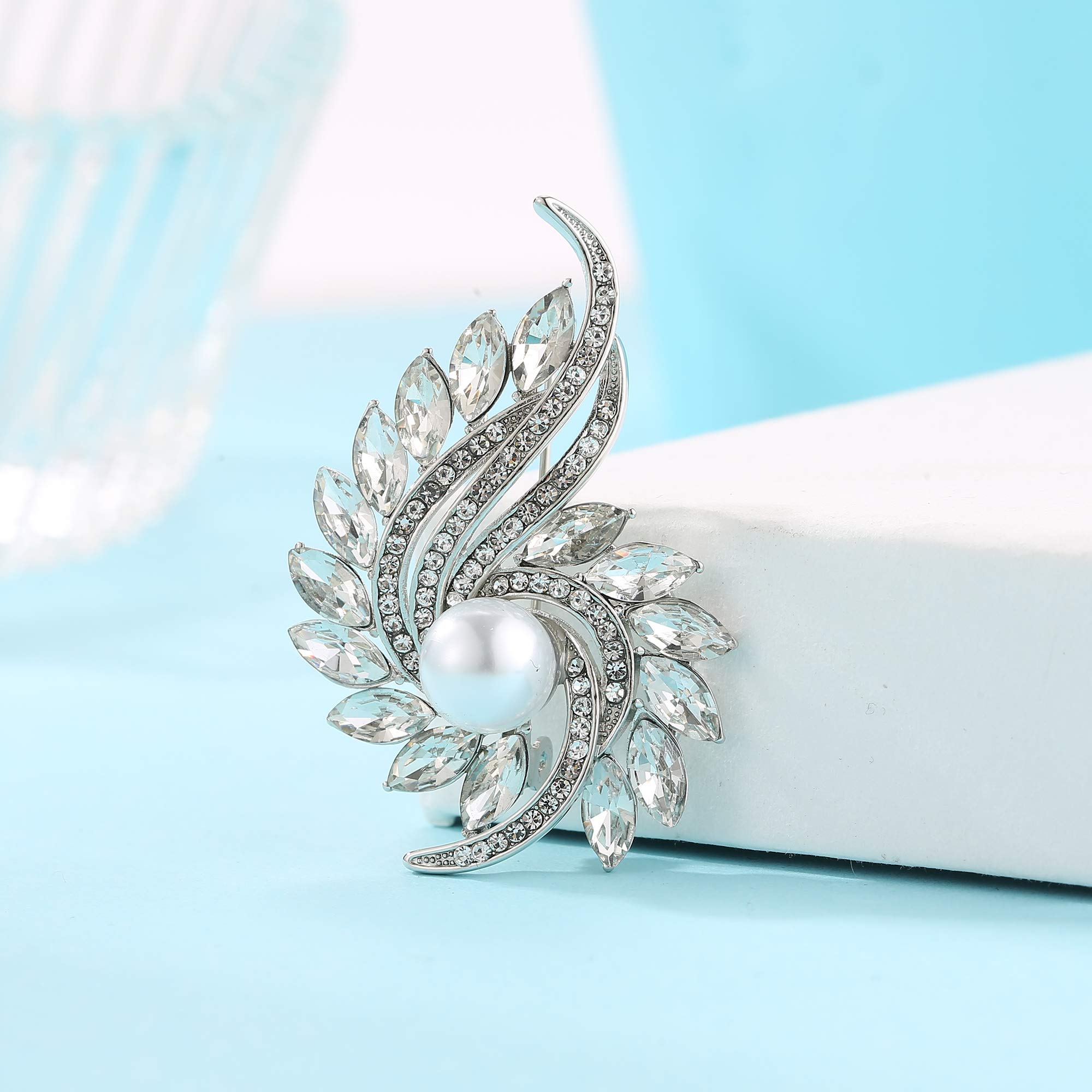 BCCloud Party Holiday Wedding Brooch for Women and 925 Sterling Silver Earrings with Glitter Pearl Rhinestone Jewelry Set for Women