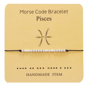 pingyongchang 12 zodiac morse code bracelet sterling silver beads on silk cord friendship bracelet gift for her -pisces