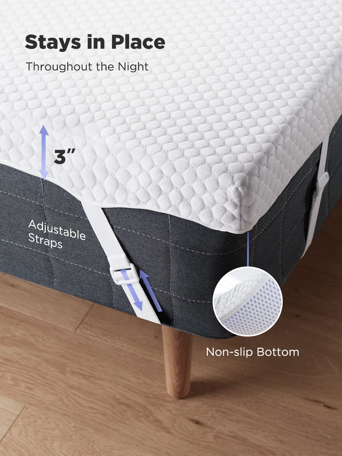 PERLECARE 3 Inch Gel Memory Foam Mattress Topper for Pressure Relief, Premium Soft Cooling Sleep, Non-Slip Design with Removable & Washable Cover, CertiPUR-US Certified - Twin XL