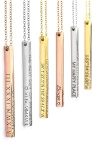 mignonandmignon personalized vertical bar necklace coordinate jewelry mothers day gifts for her roman numeral graduation gift engraved 3d necklaces for women initial necklace - 4sbn