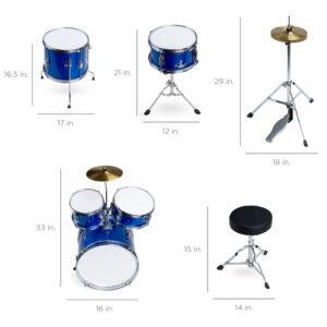 Best Choice Products Kids Drum Set 5-Piece 16in Beginner Drum Set Junior Drum Kit, Starter Percussion Set w/Cymbals, Pedal, Drumsticks, Stool, Toms, Snare, Hi Hat - Blue