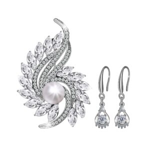 bccloud party holiday wedding brooch for women and 925 sterling silver earrings with glitter pearl rhinestone jewelry set for women