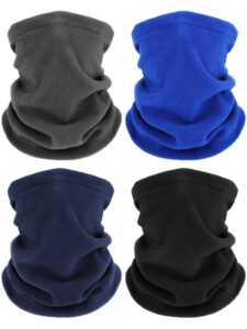 4 pieces kids snood winter neck warmers fleece gaiter windproof cuellos cover (black, dark grey, royal blue, navy blue)