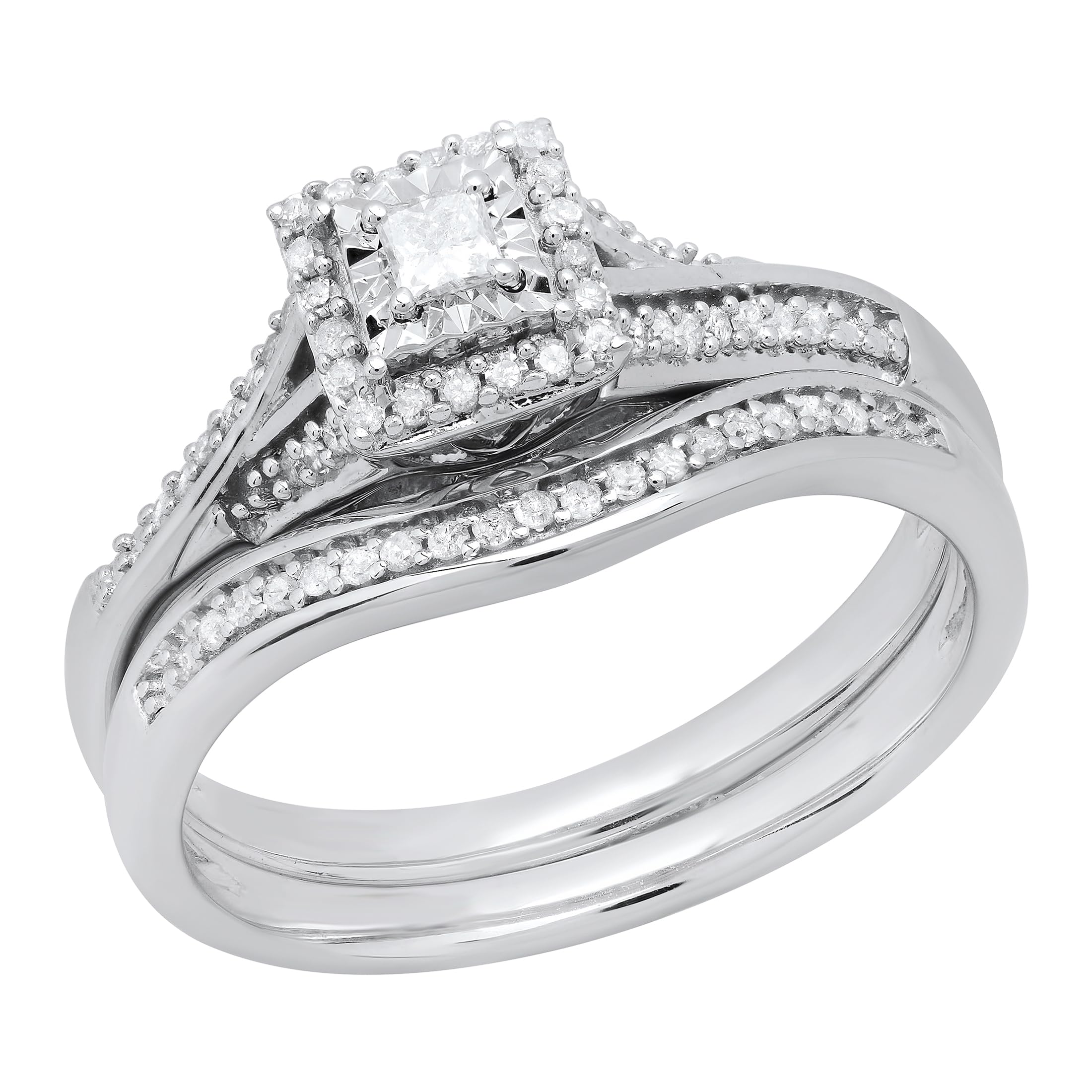 Dazzlingrock Collection Princess & Round White Diamond Bridal Engagement Ring Set 1/4 CT (0.25 ctw), 925 Sterling Silver, Size 5.5