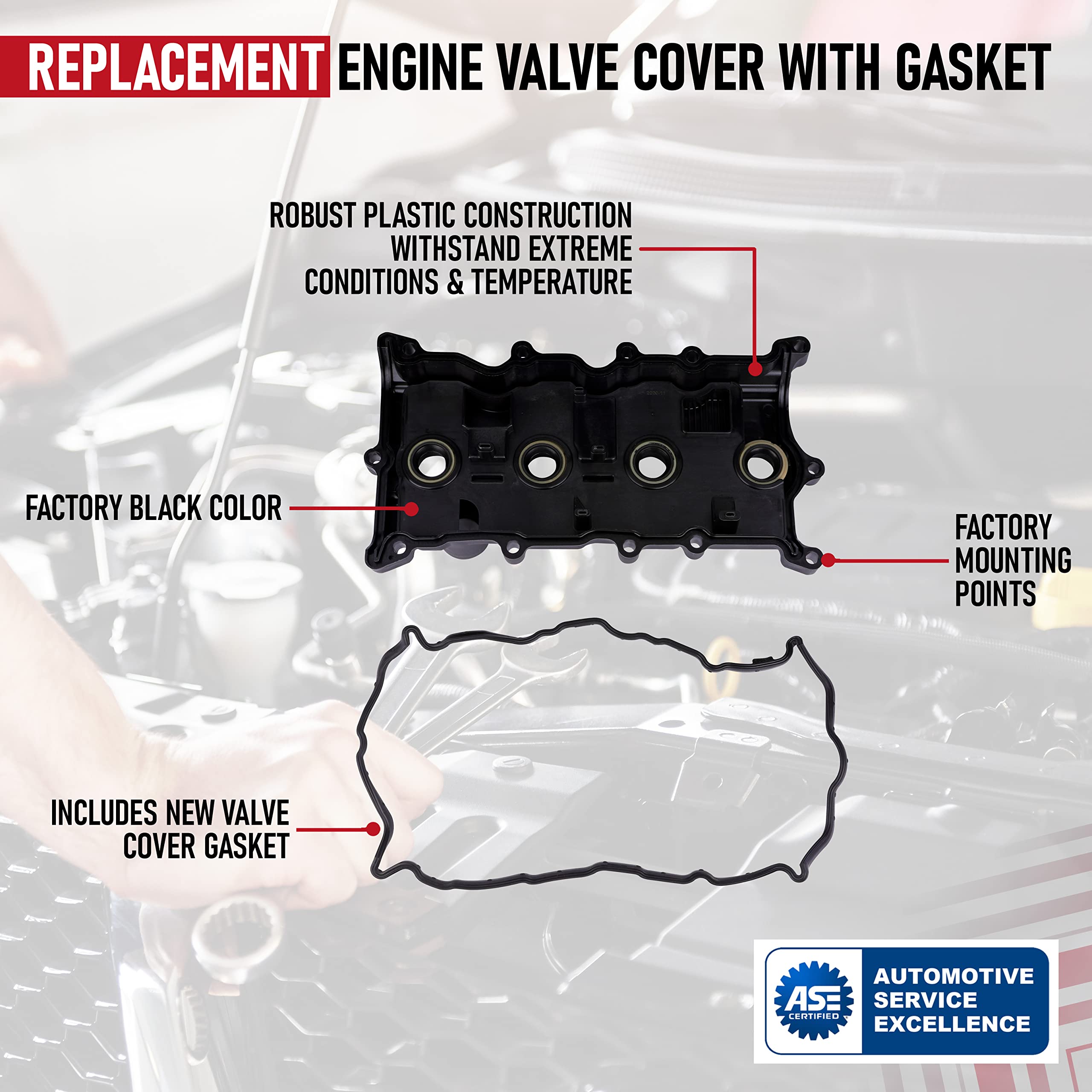 Replacement Engine Valve Cover with Gasket - Compatible with Nissan Altima 2.5L 2007-2012 and Sentra 2007-2012 - Replaces 13264JA00A, 13270JA00A, CNVG-D1230 - Rocker, Camshaft Covers