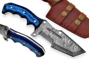 tactical combat custom made damascus steel hunting knife/tracker knife fbk-15315 blue (blue wood)