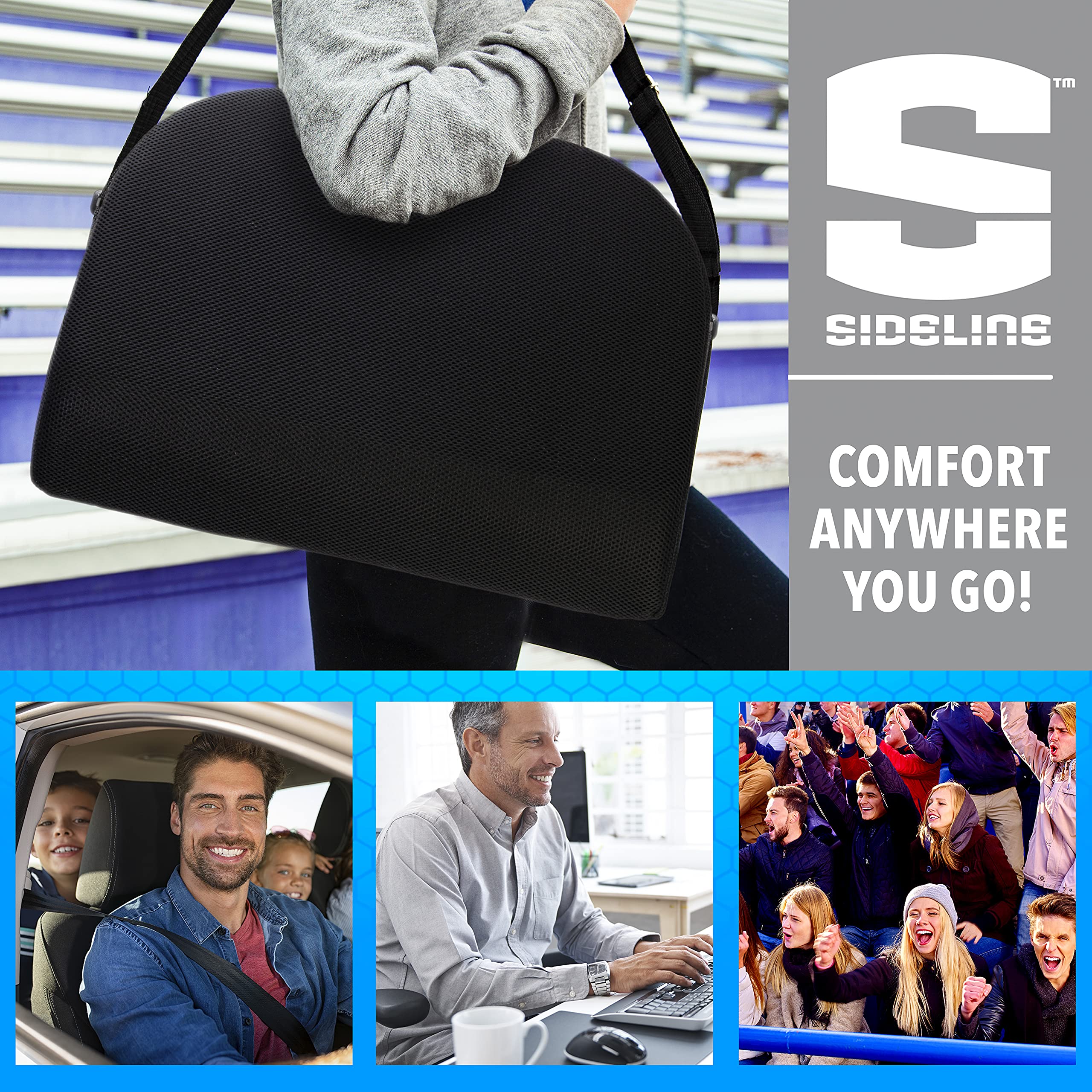 Franklin Sports Portable Travel Seat Cushion - Sideline Foam Seat Cushion for Stadium Seats, Car, Office Chair, Travel + More - Comfortable Padded Seat Cushion - 17" x 13" x 3.5"