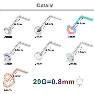 Yaalozei 20g Nose Ring for Women L Shape Nose Piercing Jewelry 20 Gauge Surgical Stainless Steel Cute Nose Rings Hoop Nose Ring Stud Nostril Nose Piercing Jewelry for Women Men Silver Rose Gold Black