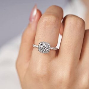 Jansme 1.5ct Cushion Cut Halo Moissanite Engagement Rings for Women Half Eternity 925 Sterling Silver Brilliant Solitaire Square Real Moissanite Engagement Rings Size 5