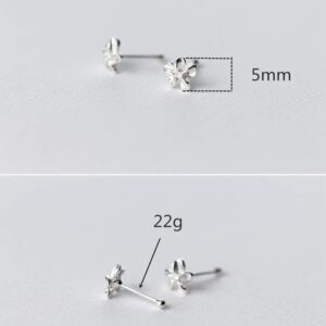 Flower Nose Rings Studs 22 Gauge Body Piercing Jewelry for Women S925 Sterling Silver Tiny Plumeria Cute Ball Bead Labret Screw Nose Stud Post Pin Hypoallgenic Dainty Body Jewelry