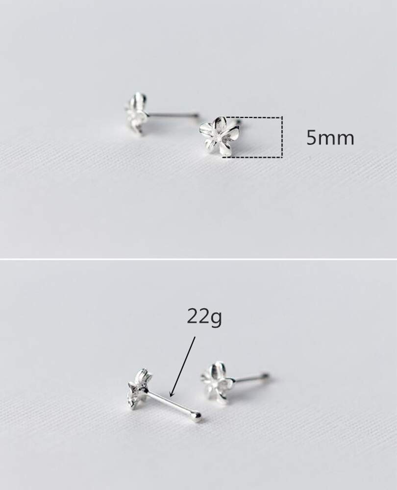 Flower Nose Rings Studs 22 Gauge Body Piercing Jewelry for Women S925 Sterling Silver Tiny Plumeria Cute Ball Bead Labret Screw Nose Stud Post Pin Hypoallgenic Dainty Body Jewelry