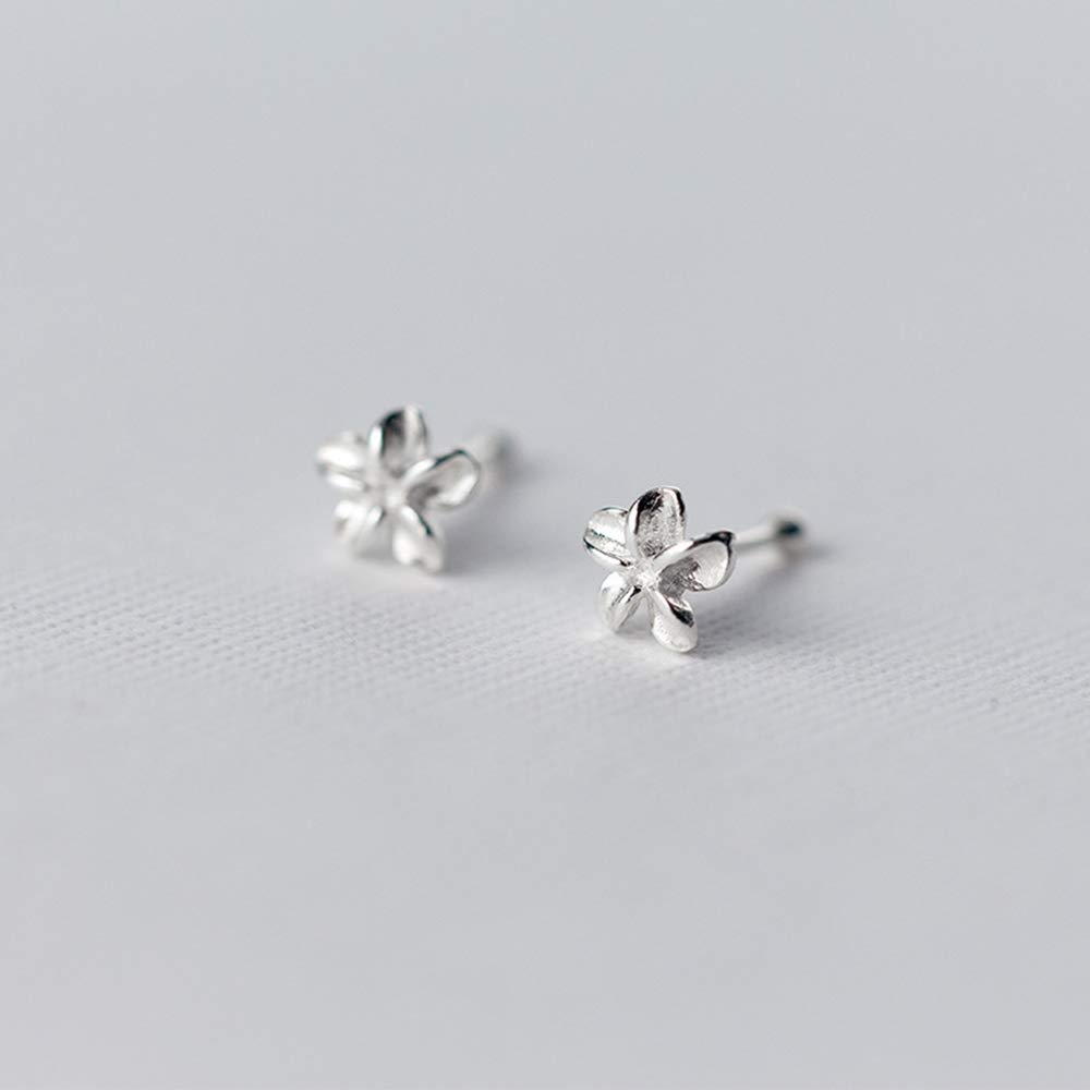 Flower Nose Rings Studs 22 Gauge Body Piercing Jewelry for Women S925 Sterling Silver Tiny Plumeria Cute Ball Bead Labret Screw Nose Stud Post Pin Hypoallgenic Dainty Body Jewelry