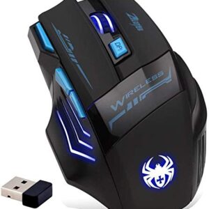 zelotes Wireless Mouse,2400DPI,7 Buttons,2.4G Computer Mouse,USB LED Wireless Gaming Mouse for Laptop,Ergonomic Mouse for PC,Mac,Black