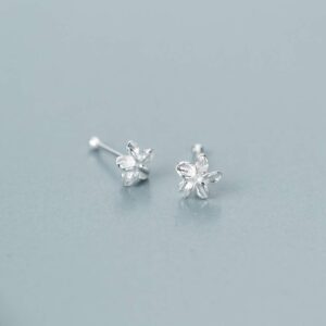 Flower Nose Rings Studs 22 Gauge Body Piercing Jewelry for Women S925 Sterling Silver Tiny Plumeria Cute Ball Bead Labret Screw Nose Stud Post Pin Hypoallgenic Dainty Body Jewelry