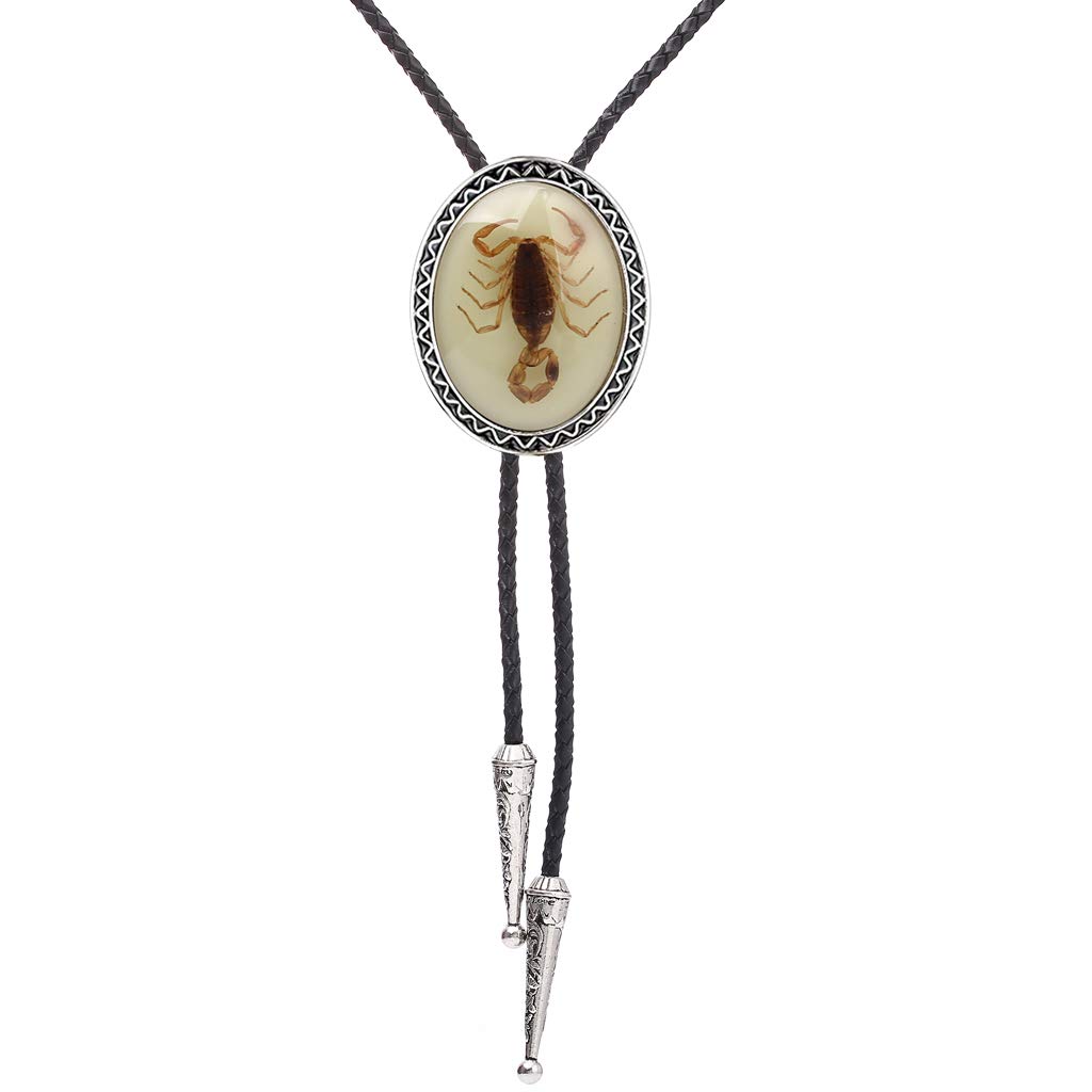 HUABOLA CALYN Handmade Bolo tie- Unique Luminous Stone Native American White 3D Scorpion Animal Bolo tie for Men