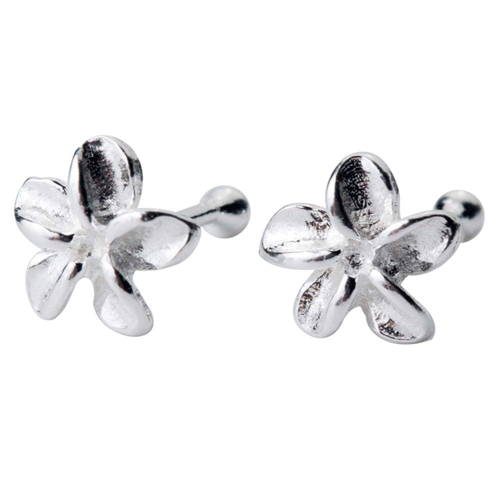 Flower Nose Rings Studs 22 Gauge Body Piercing Jewelry for Women S925 Sterling Silver Tiny Plumeria Cute Ball Bead Labret Screw Nose Stud Post Pin Hypoallgenic Dainty Body Jewelry