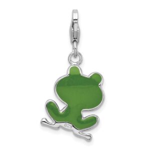 Amore La Vita Sterling Silver Rhodium-plated Polished Enameled Frog Charm with Fancy Lobster Clasp QQCC716