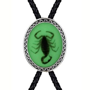 HUABOLA CALYN Handmade Bolo tie- Unique Luminous Stone Native American White 3D Scorpion Animal Bolo tie for Men