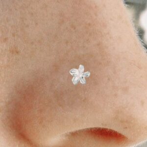 Flower Nose Rings Studs 22 Gauge Body Piercing Jewelry for Women S925 Sterling Silver Tiny Plumeria Cute Ball Bead Labret Screw Nose Stud Post Pin Hypoallgenic Dainty Body Jewelry