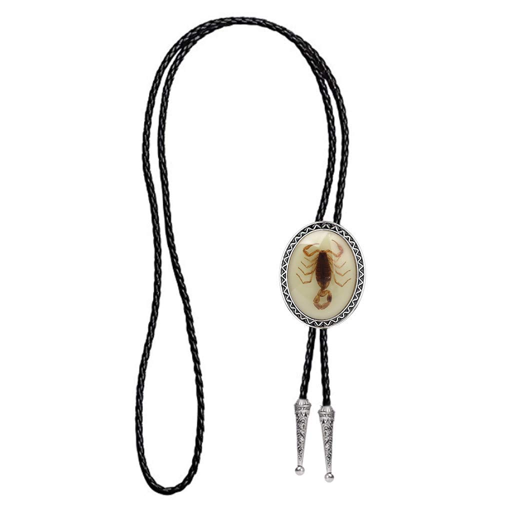 HUABOLA CALYN Handmade Bolo tie- Unique Luminous Stone Native American White 3D Scorpion Animal Bolo tie for Men