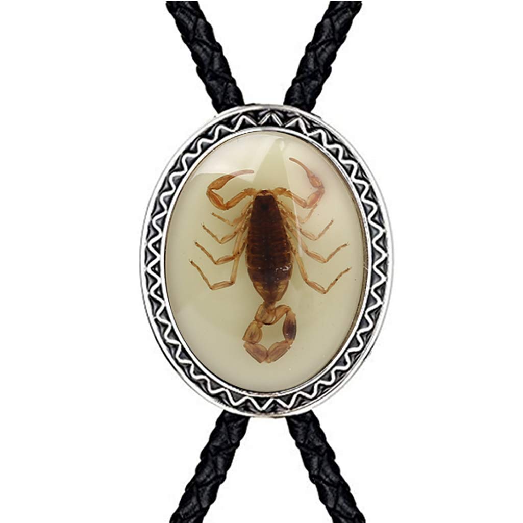 HUABOLA CALYN Handmade Bolo tie- Unique Luminous Stone Native American White 3D Scorpion Animal Bolo tie for Men