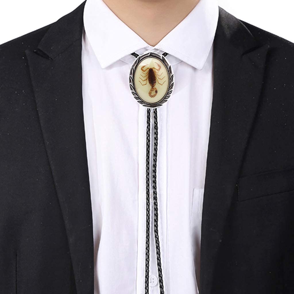 HUABOLA CALYN Bolo tie for Men- Unique Luminous Stone Native American White 3D Scorpion Animal Bolo ties Handmade