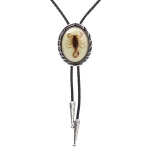 huabola calyn bolo tie for men- unique luminous stone native american white 3d scorpion animal bolo ties handmade