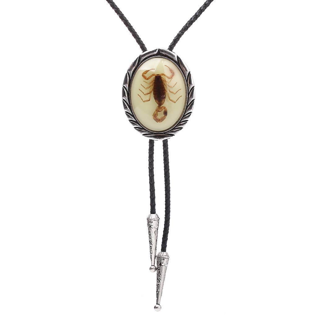 HUABOLA CALYN Bolo tie for Men- Unique Luminous Stone Native American White 3D Scorpion Animal Bolo ties Handmade