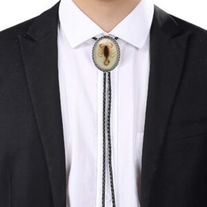 HUABOLA CALYN Handmade Bolo tie- Unique Luminous Stone Native American White 3D Scorpion Animal Bolo tie for Men