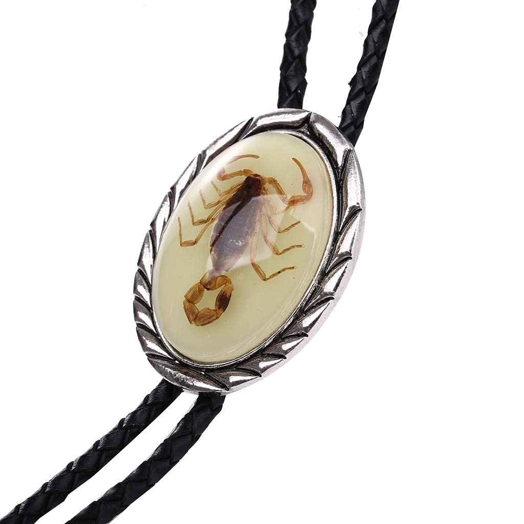 HUABOLA CALYN Bolo tie for Men- Unique Luminous Stone Native American White 3D Scorpion Animal Bolo ties Handmade