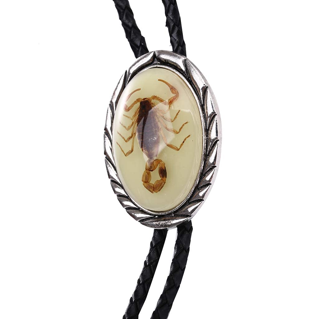 HUABOLA CALYN Bolo tie for Men- Unique Luminous Stone Native American White 3D Scorpion Animal Bolo ties Handmade