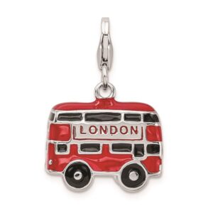 Amore La Vita Sterling Silver Rhodium-plated Polished 3-D Enameled Double Decker London Bus Charm with Fancy Lobster Clasp QQCC445