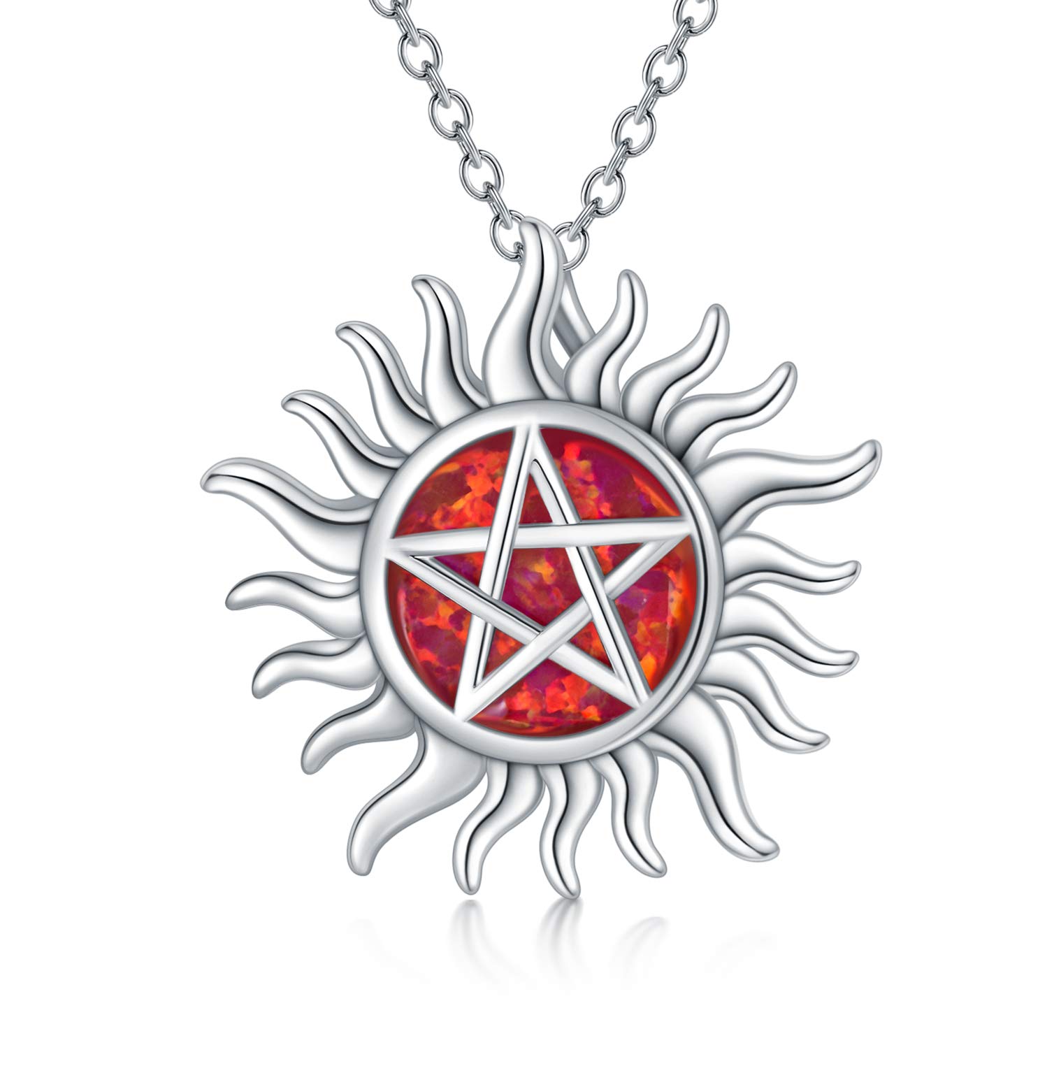 SIMONLY Supernatural Necklace Sterling Silver Created Opal Sun Sunburst Pendant Supernatural Necklaces Jewelry…