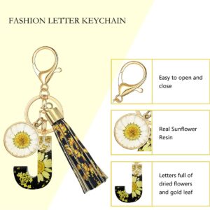 XGALBLA Letter J Keychain Accessories Cute Sunflower Initial Key Ring Premium Bag Charm Keychain Accessories for Women