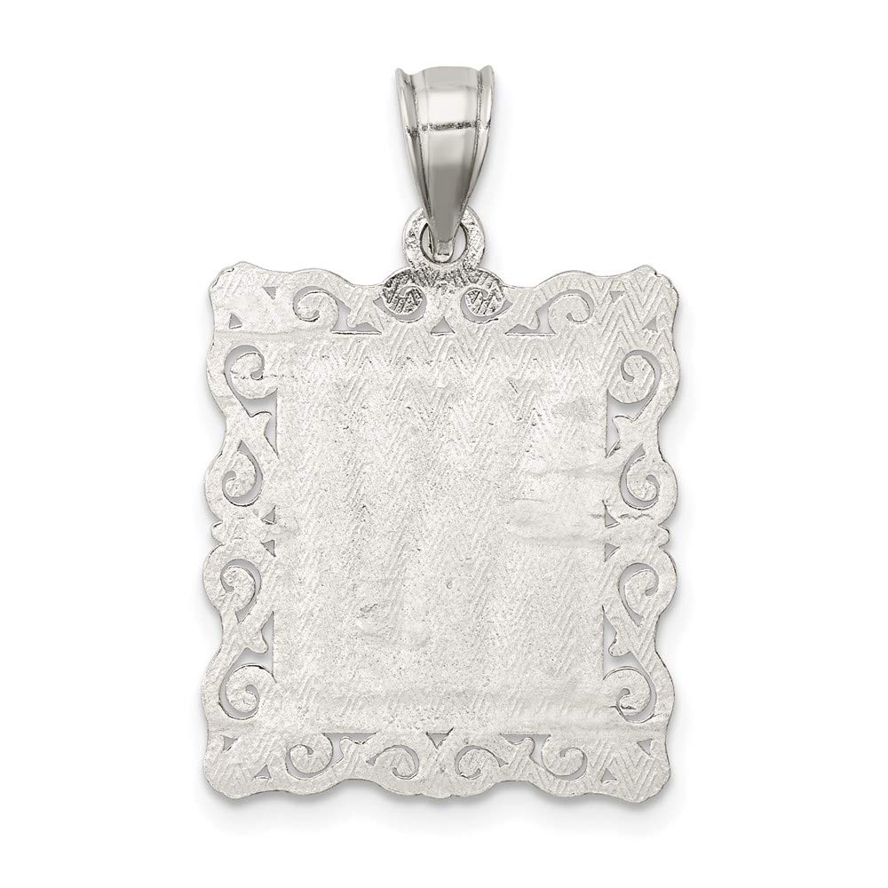 Sterling Silver Square Diamond-cut Letter W Initial Pendant QQC2770W