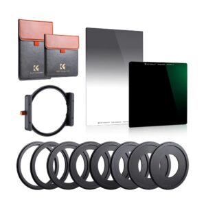 k&f concept 100mm square nd1000 (10 stop) filter +150mm soft gnd8 filter (3 stops) + metal filter holder + 8 x filter adapter rings square nd filter kit for camera lens