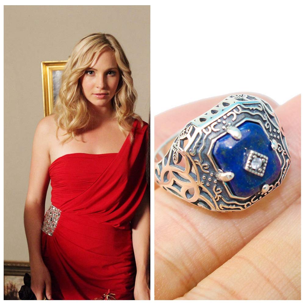 Jiangtao 925 Sterling Silver Caroline Forbes Daylight Ring The Vampire Diaries Lapis Lazuli Jewelry (Silver, 5)