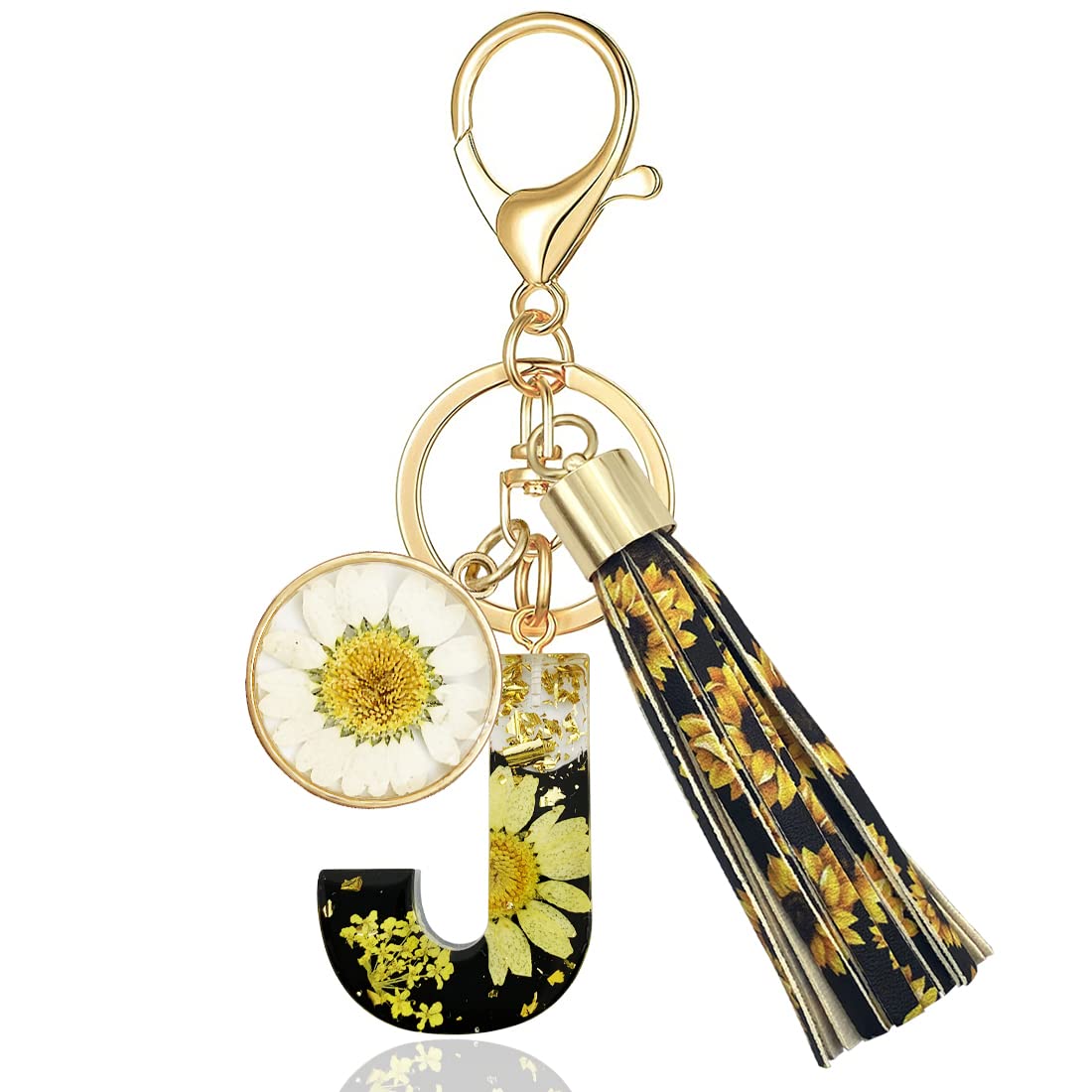 XGALBLA Letter J Keychain Accessories Cute Sunflower Initial Key Ring Premium Bag Charm Keychain Accessories for Women