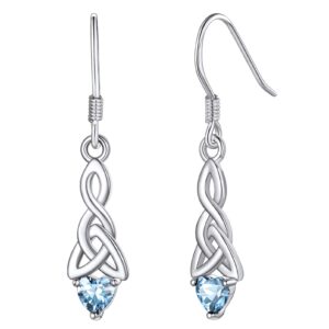 silvora celtic knot drop earrings heart birthstone dangle earrings for women sterling silver jewelry march birthstones