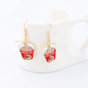 UJIMS Noodle Lover Gifts for Women Noodle Chili Enamel Earrings BFF Jewelry Noodle Food Drop Earrings for Her Gift (Noodle Chili Enamel Earrings)