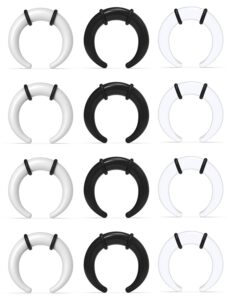 lcolyoli 6 pairs acrylic c shape pincher tapers septum buffalo taper expander with black o-rings crescent gauge earring plug for women men 6g