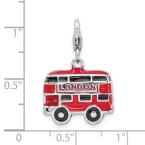 Amore La Vita Sterling Silver Rhodium-plated Polished 3-D Enameled Double Decker London Bus Charm with Fancy Lobster Clasp QQCC445