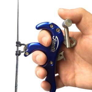 JY-Sports Archery Release Aids 4-Finger Handle Adjustable Aluminium Alloy String Separator Protector for Compound Bow Blue