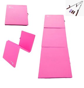 pro-gymnastics gymnastics mat 2" thick tri-fold folding exercise tumble mat - with 3 bar leg stretcher flexibility stretching machine for gymnastics, yoga, aerobics, mma, home gym exercise workout mat