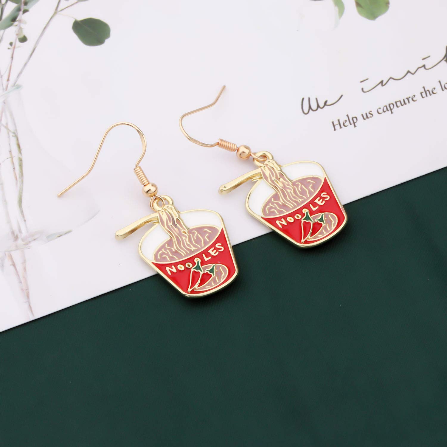 UJIMS Noodle Lover Gifts for Women Noodle Chili Enamel Earrings BFF Jewelry Noodle Food Drop Earrings for Her Gift (Noodle Chili Enamel Earrings)