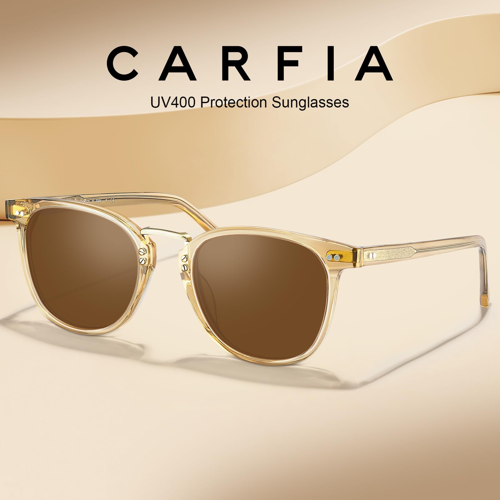 CARFIA Small Polarized Sunglasses for Women Hand-crafted Acetate Frame Fashion Retro Sun Glasses CA5015 Clear Tea