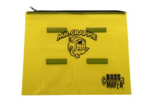 mr. crappie money bag 4 banger | bass mafia waterproof bag for bait & phones | holder for items while fishing | four 4x5.5 pockets | 13x15 | yellow