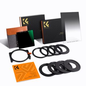 K&F Concept 100mm Square ND1000 (10 Stop) Filter +150mm Soft GND8 Filter (3 stops) + Metal Filter Holder + 8 x Filter Adapter Rings Square ND Filter Kit for Camera Lens