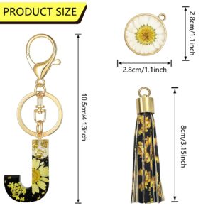 XGALBLA Letter J Keychain Accessories Cute Sunflower Initial Key Ring Premium Bag Charm Keychain Accessories for Women