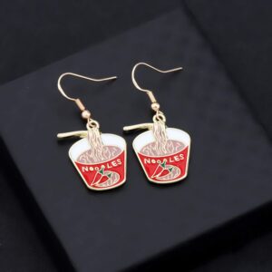 UJIMS Noodle Lover Gifts for Women Noodle Chili Enamel Earrings BFF Jewelry Noodle Food Drop Earrings for Her Gift (Noodle Chili Enamel Earrings)